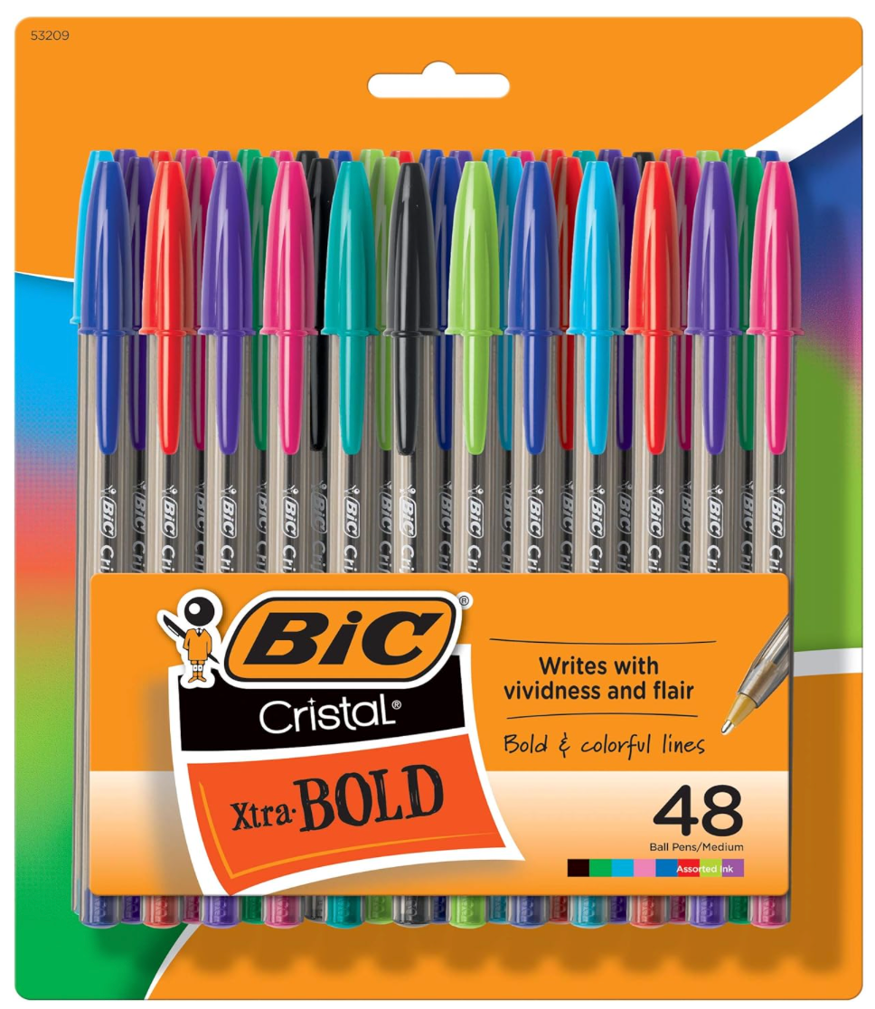 s Bulk Cristal Multi Colour Ballpoint Pens, Assorted Colors Every-day ...